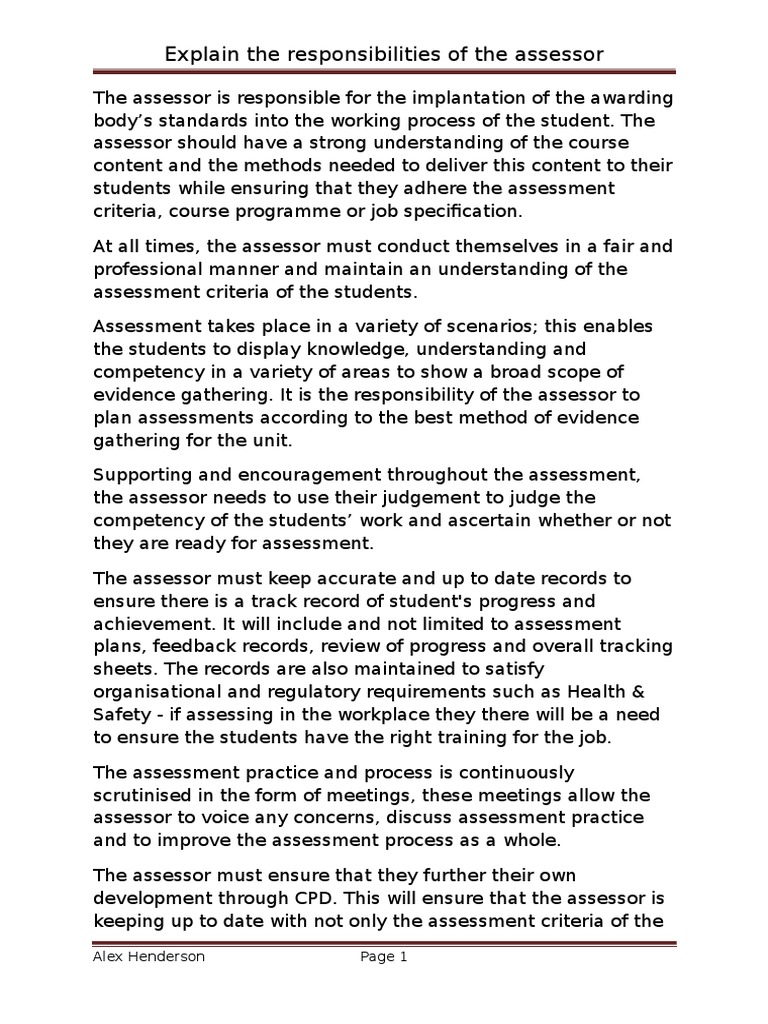 Roles & Responsibilities of An Assessor | PDF | Educational Assessment ...