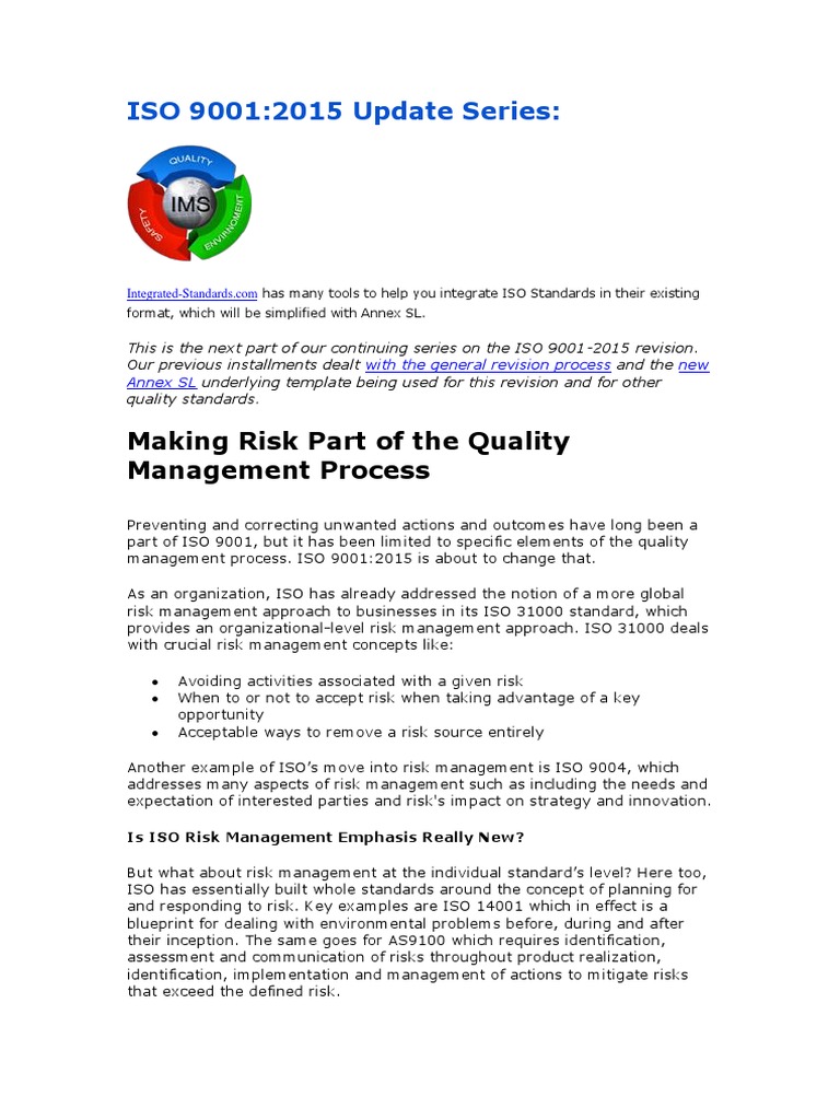 Iso 9001-2015 Risk Assesment | PDF | Risk Management | Iso 9000