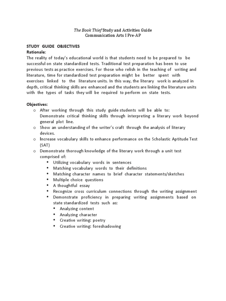 The Book Thief - Chapter Questions | PDF | Standardized Tests | Narration