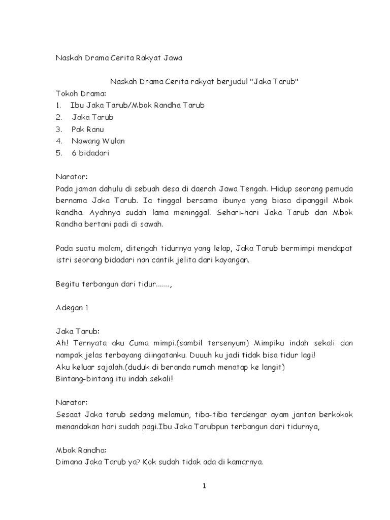 Naskah Drama Cerita Rakyat Jawa (Jaka Tarub) | PDF