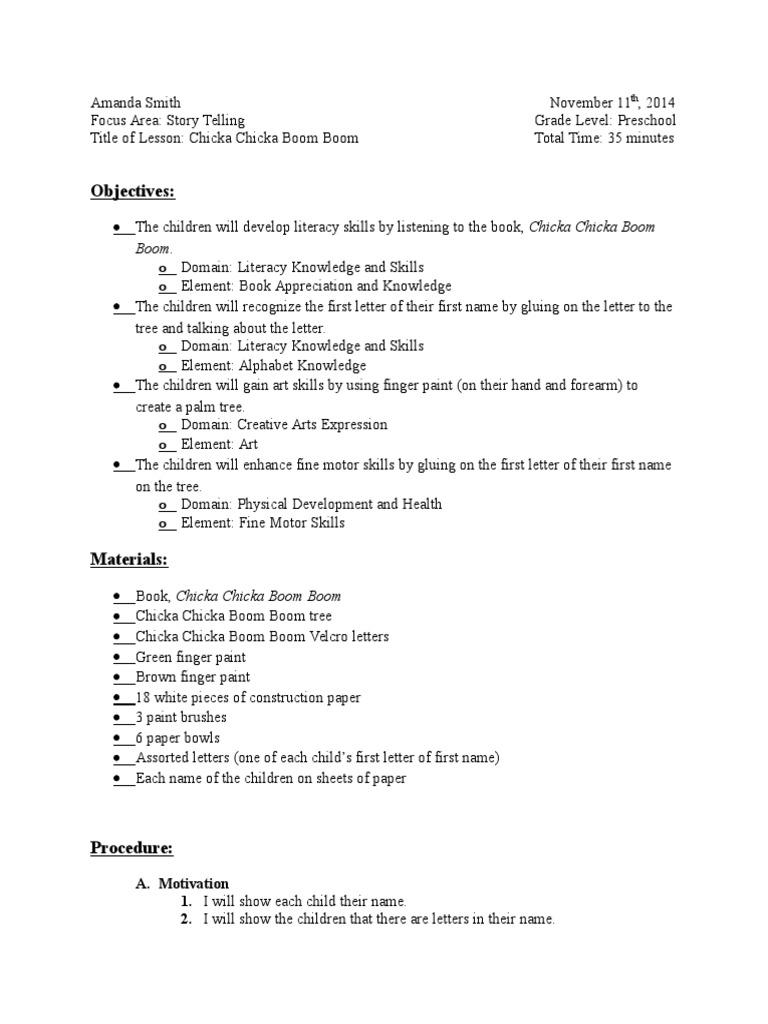 Chica Chica Boom Boom Story Telling | PDF | Hand | Literacy