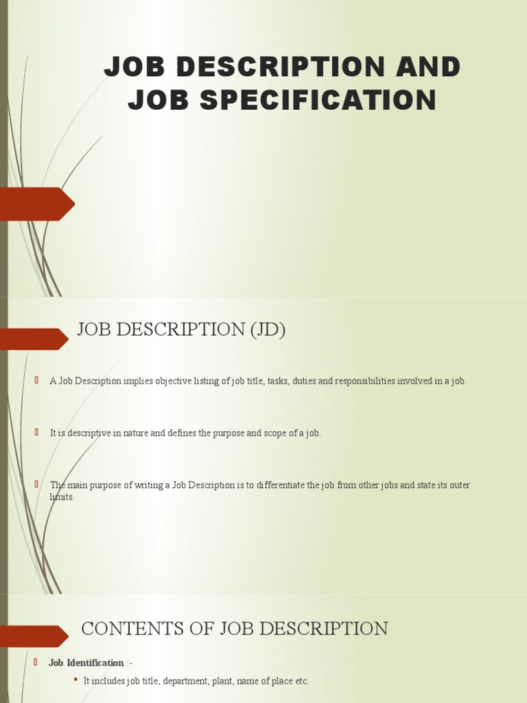 Job Description and Job Specification Presentation | PDF | Recruitment ...