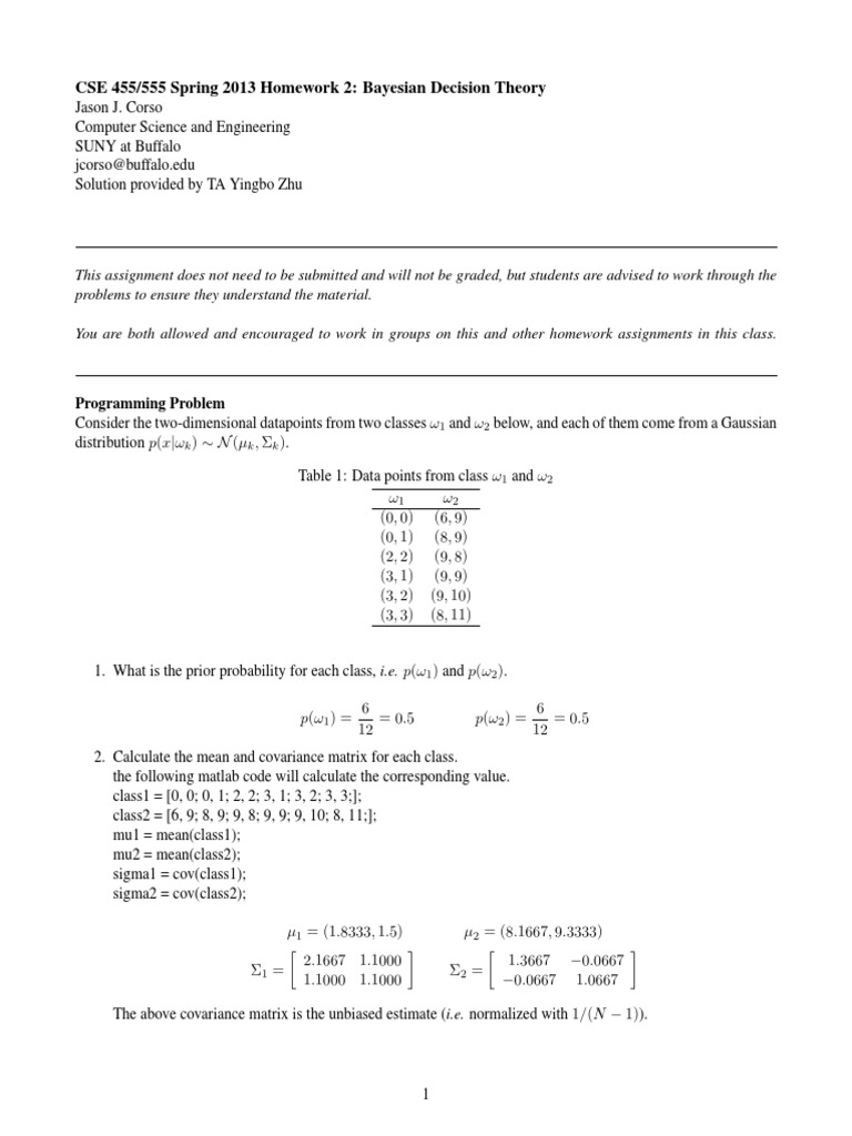 Bayesian Decision Theory Homework 2 | PDF | Covariance | Homework