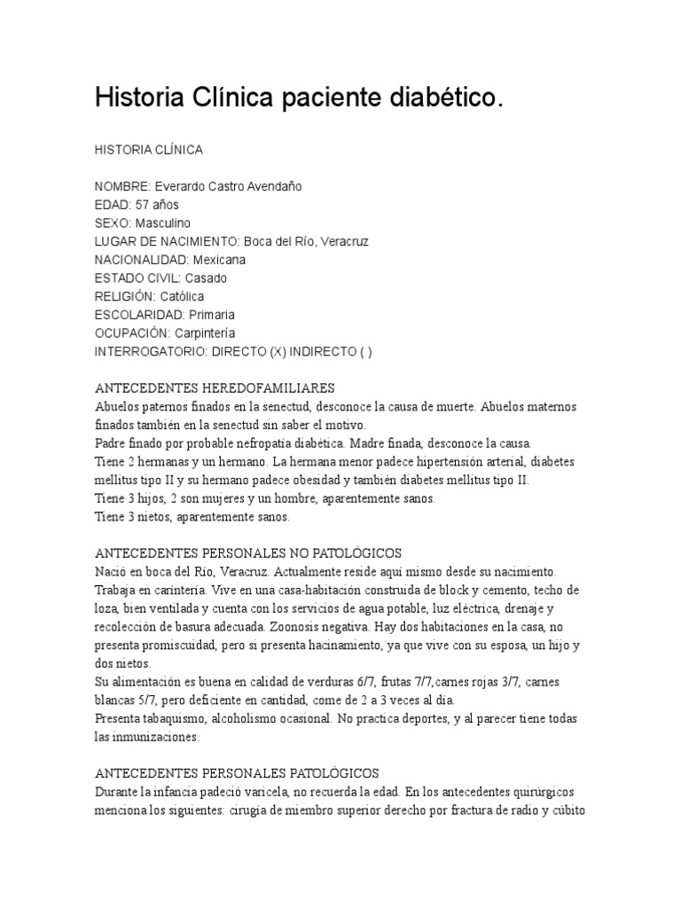 Historia Clínica Paciente Diabético | Diabetes mellitus | Enfermedades ...