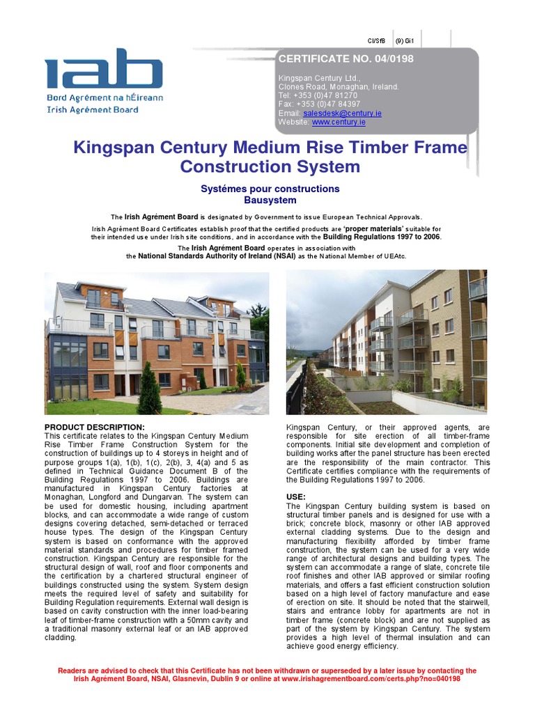 Timber Frame NSAI Agrement | PDF | Framing (Construction) | Wall