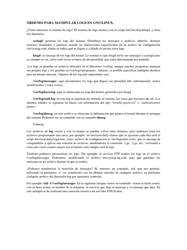 Logs en Gnu/linux | PDF | Archivo de computadora | Kernel (sistema operativo)