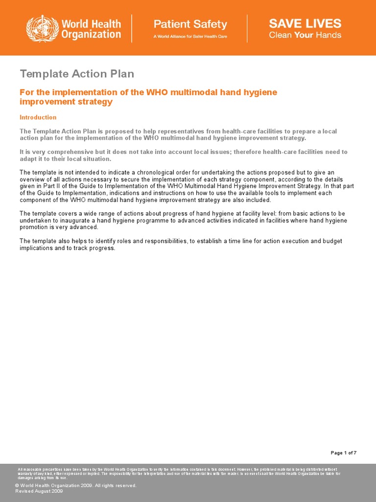 Template Action Plan: For The Implementation of The WHO Multimodal Hand ...
