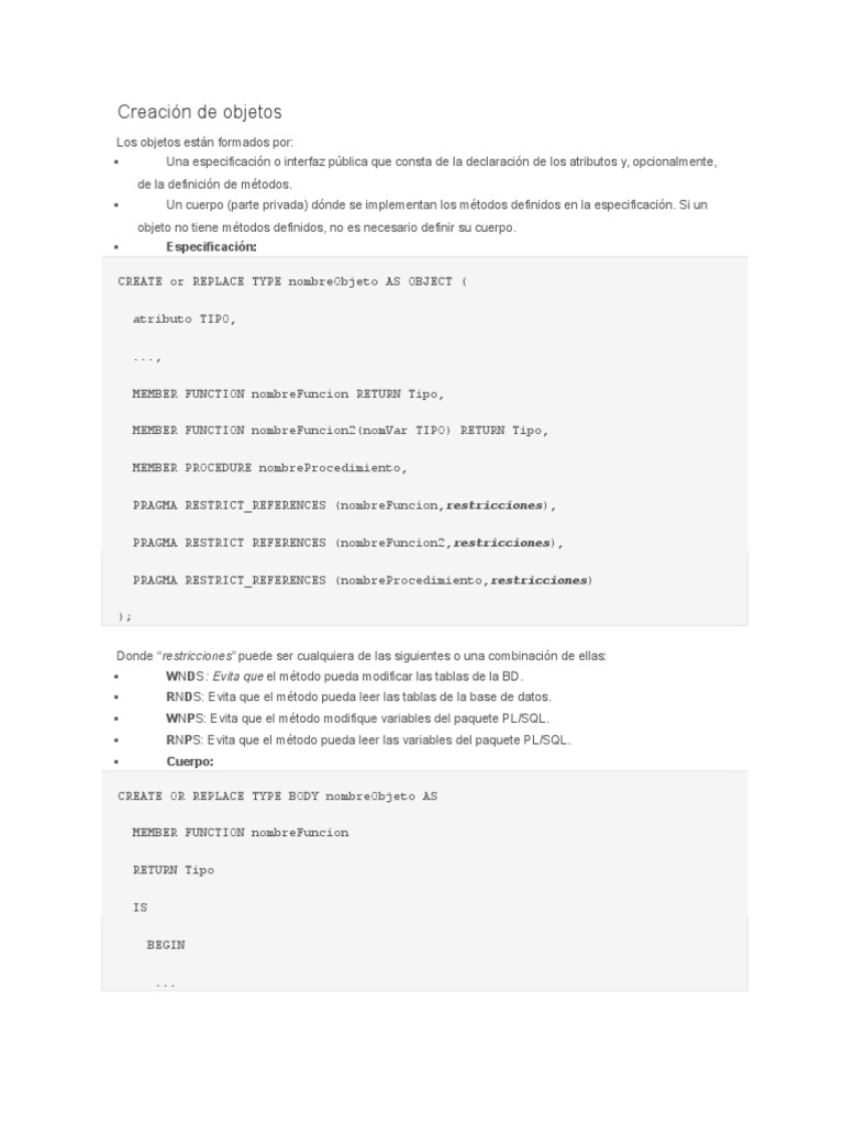 Creación de Objetos Oracle | PDF | Pl / Sql | Tabla (base de datos)