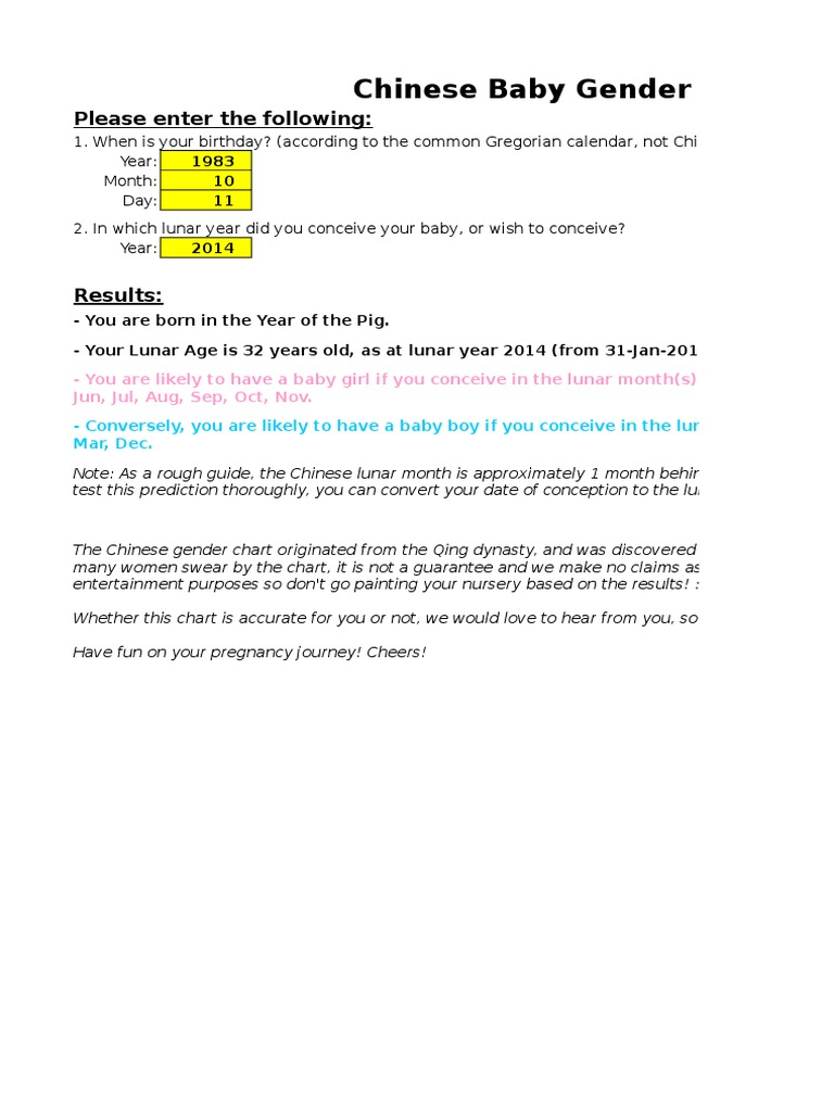 Chinese Baby Gender Prediction Excel1 | PDF | Moon