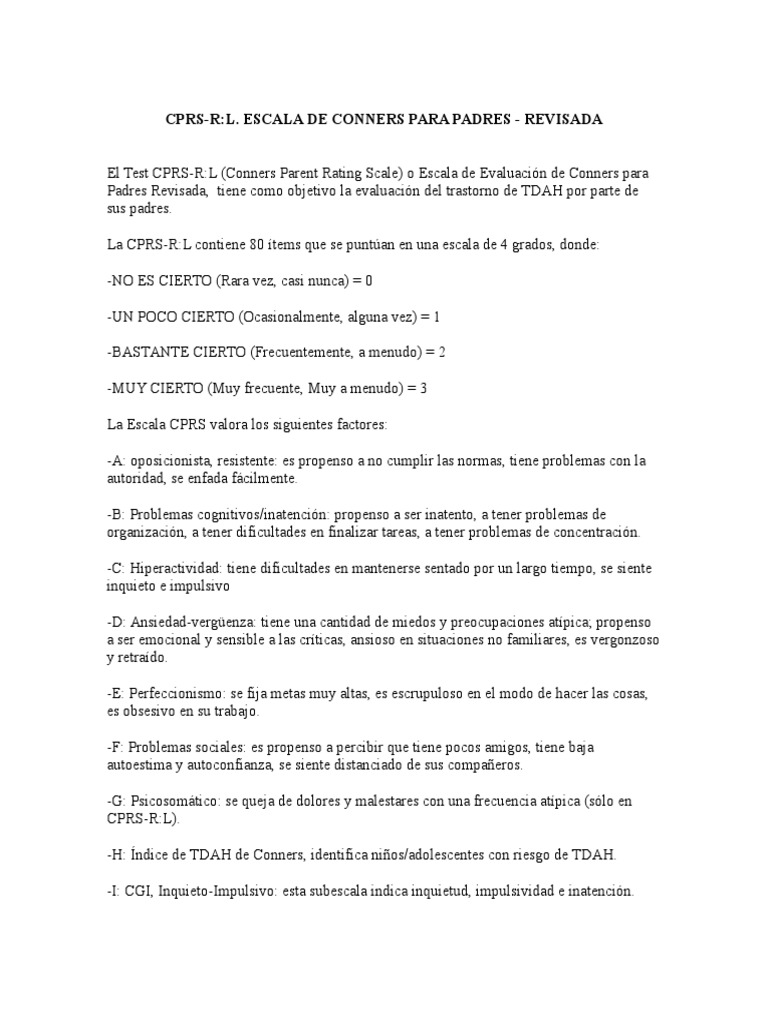 Cuestionarios de Conners | PDF | Desorden hiperactivo y deficit de ...