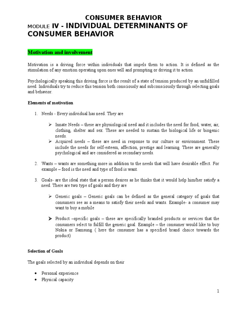 Individual Determinants in Consumer Behaviour | PDF | Classical Conditioning | Perception