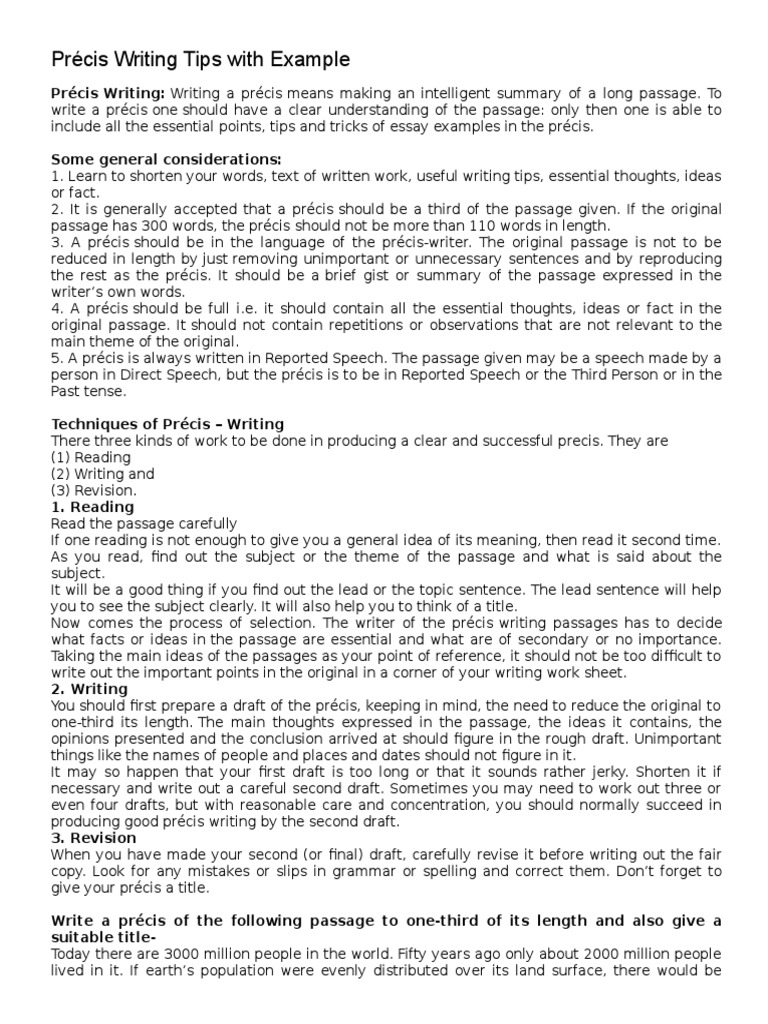 Precis Writing | Question | Reading Comprehension