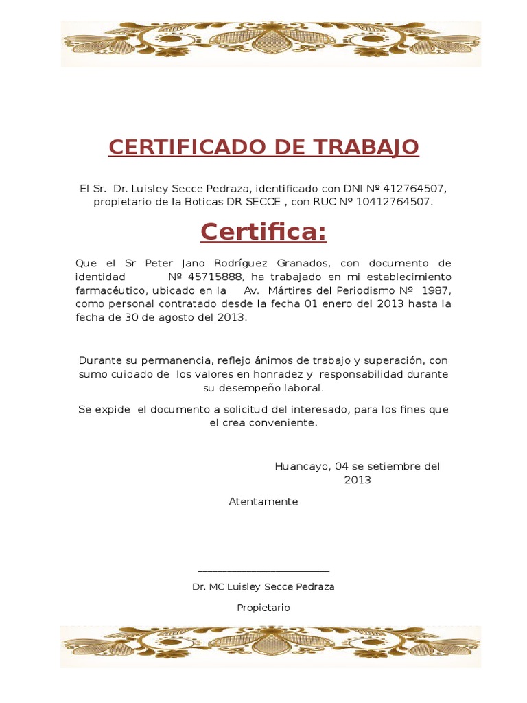 Certificado de Trabajo