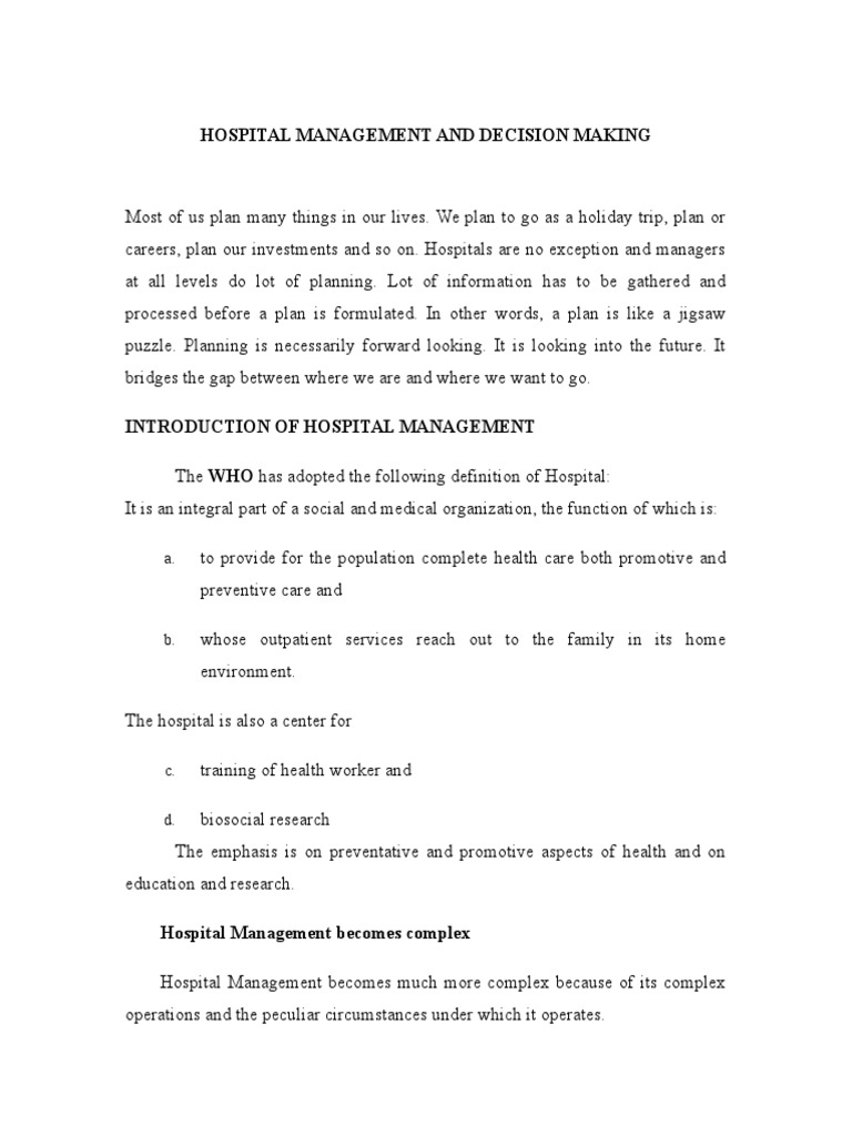 Hospital Management Principles Explained | PDF | Hospital | Health Care