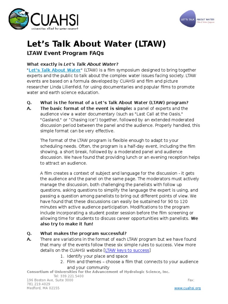 Let's Talk About Water FAQ's | PDF | Fundraising | Advertising