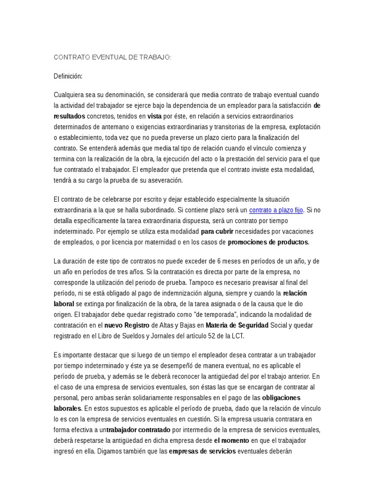 Contrato Eventual de Trabajo | PDF | Derecho laboral | Gobierno