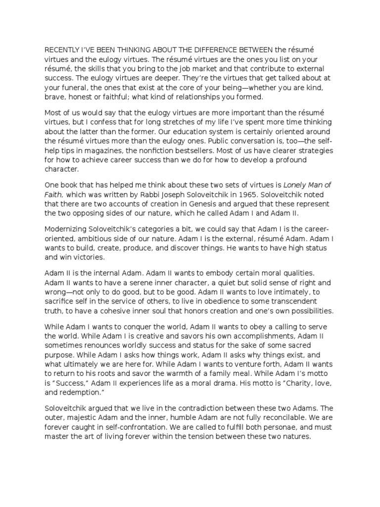 Excerpt From "The Road To Character" by David Brooks. | PDF ...