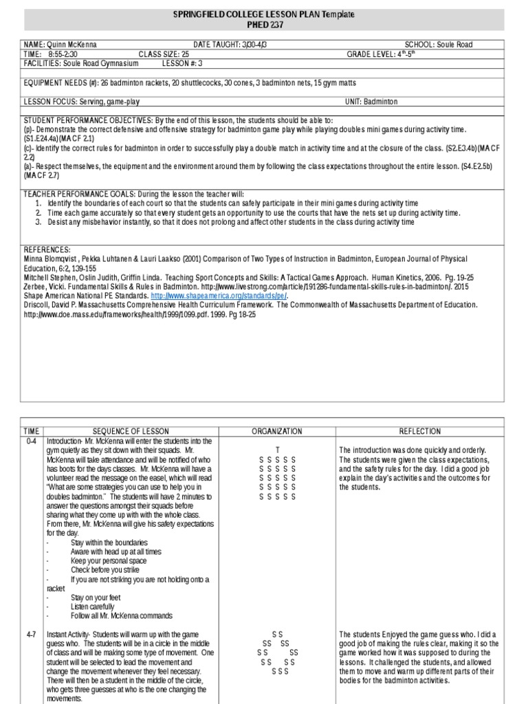 Badminton Lesson Plan | PDF | Racquet Sports | Sports