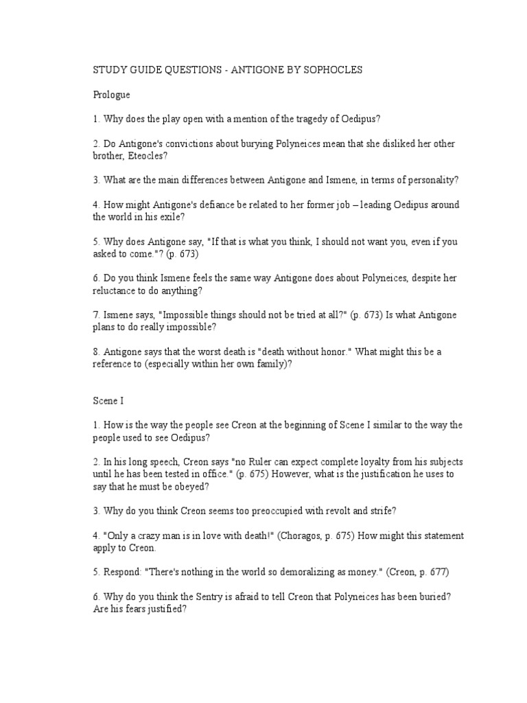 Understanding Antigone: Study Guide Questions that Analyze Key Themes ...