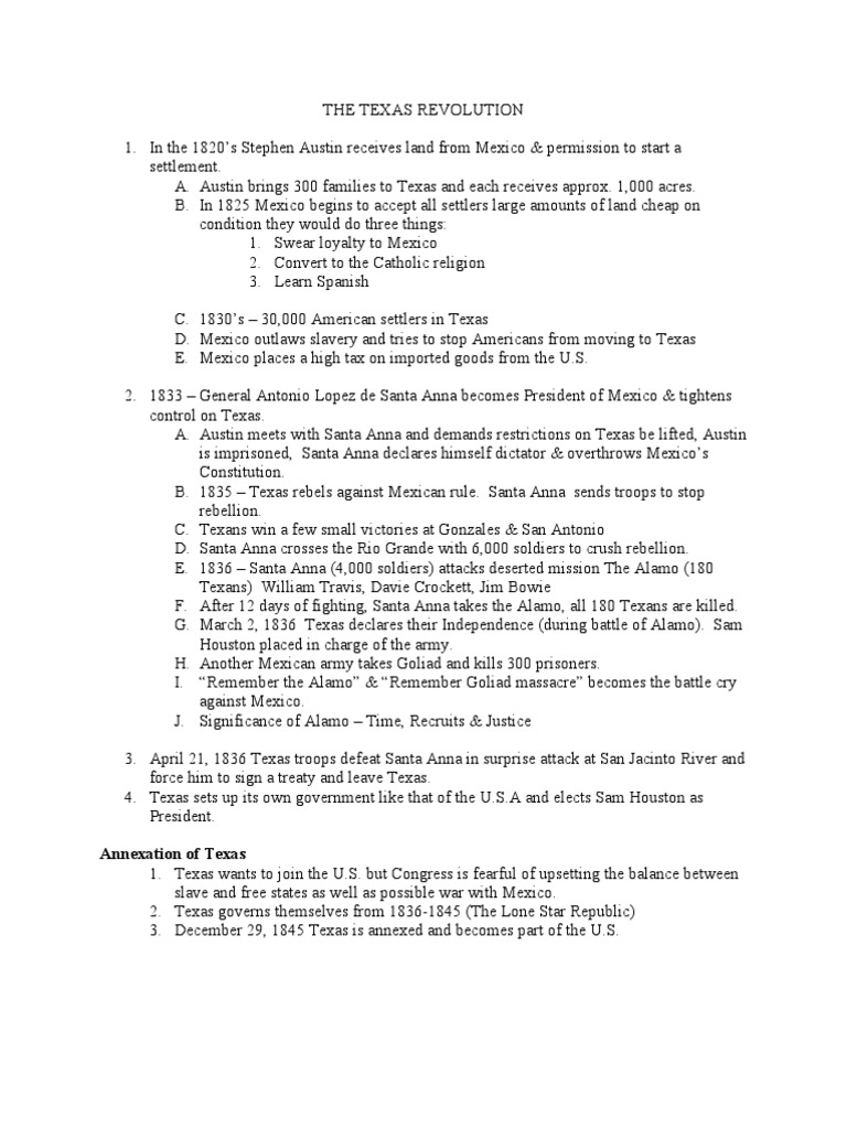 The Texas Revolution 1. in The 1820's | PDF | Battle Of The Alamo ...