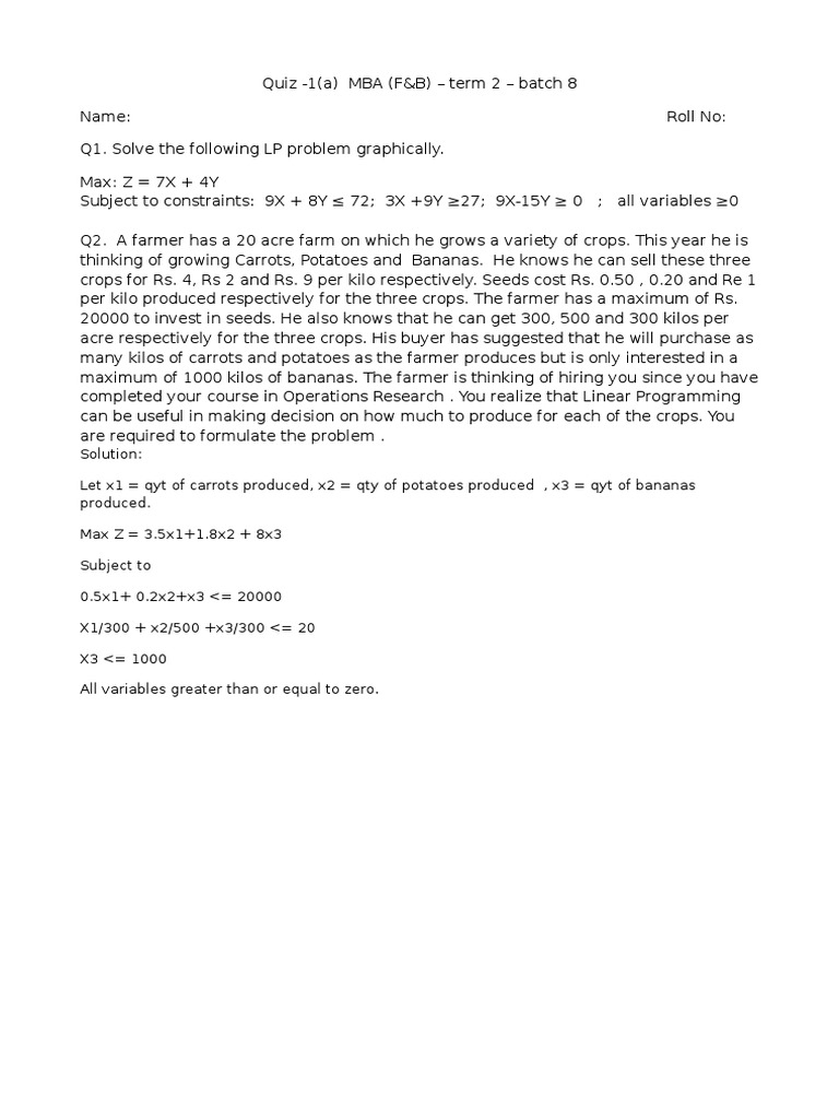 Quiz 2solution | PDF | Labour Economics | Linear Programming