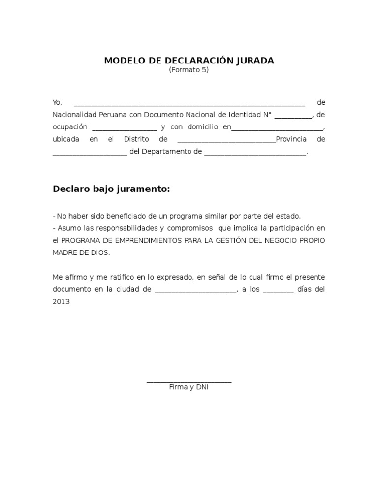 Modelo de Declaración Jurada