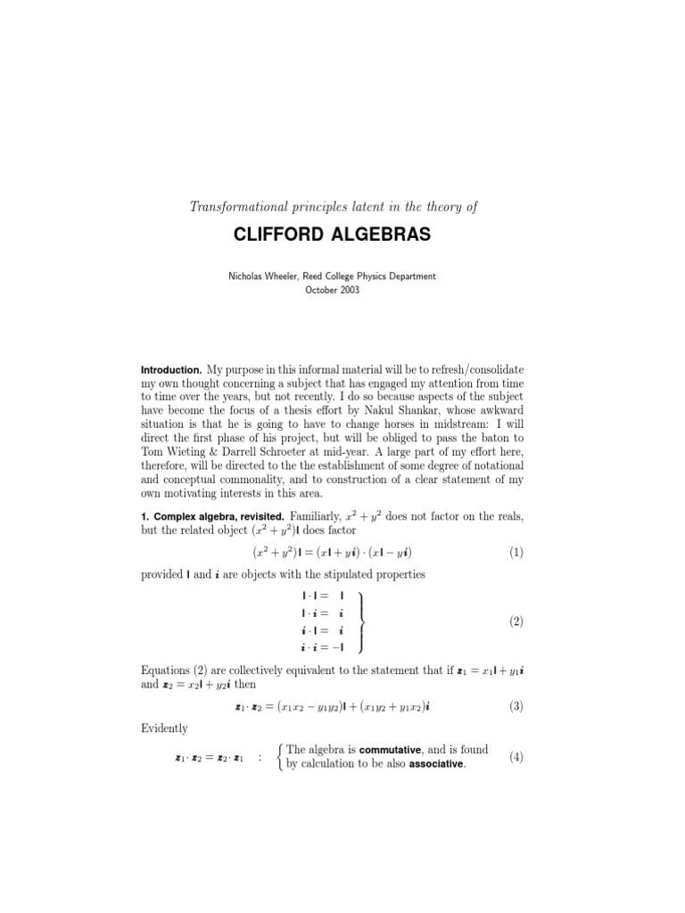Clifford S Algebra | PDF | Matrix (Mathematics) | Differential Geometry