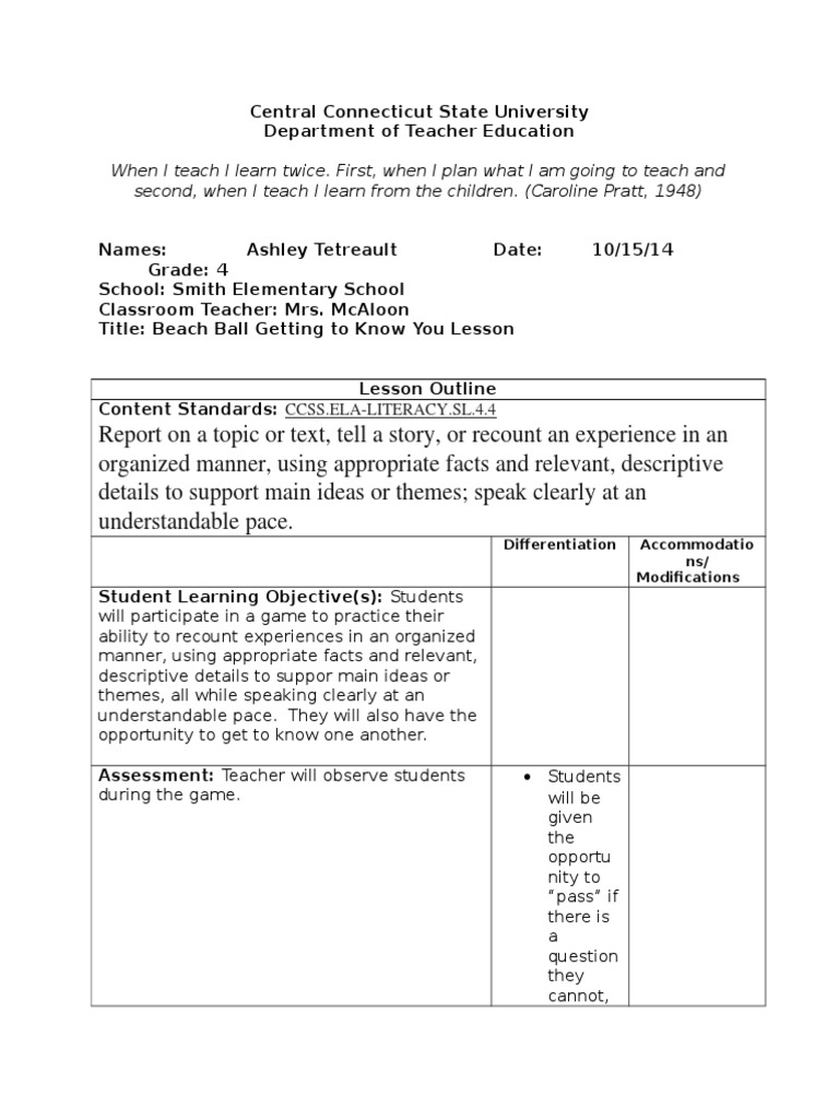 Beach Ball Getting To Know You Lesson | PDF | Classroom | Teachers