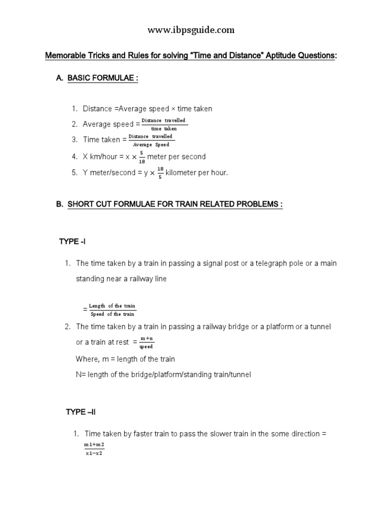 Time and Distance Aptitude Shortcuts | PDF | Speed | Train