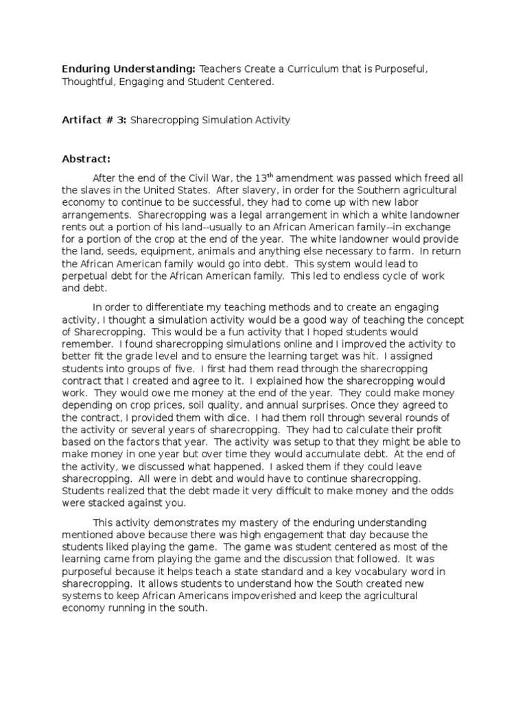 Abstract-Sharecropping Simulation | PDF | Teaching And Learning | Slavery