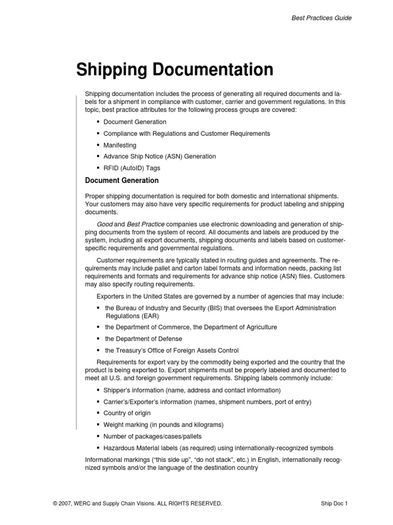 Best Practices Shipping Documentation | PDF