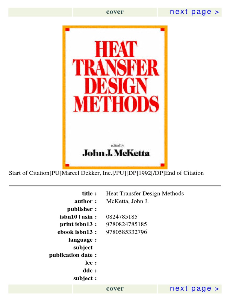 Heat Transfer Design Methods by John MC Ketta | PDF | Heat Exchanger ...