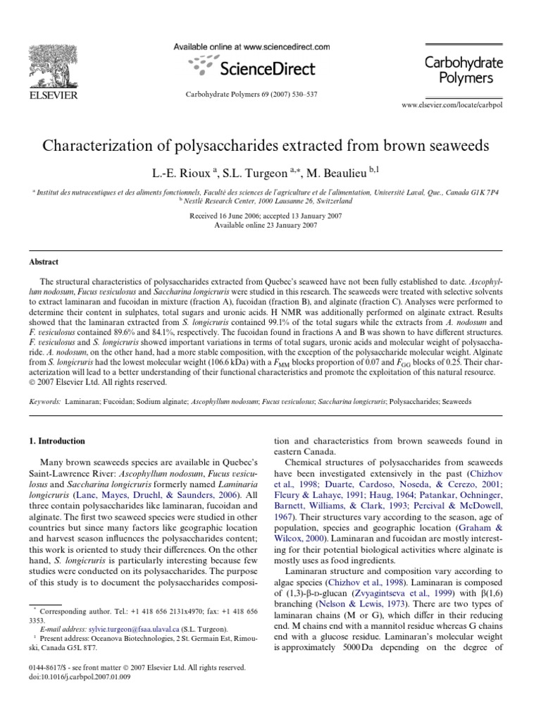 Characterization of Polysaccharides Extracted From Brown Seaweeds | PDF ...