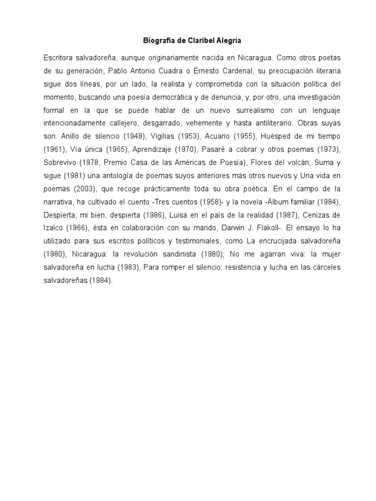 Biografía de Claribel Alegría | PDF