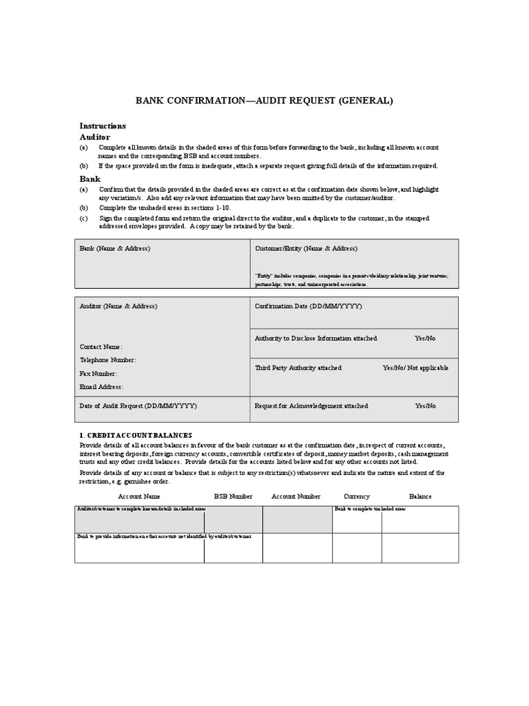 Bank Confirmation Audit Request General 10-Jun-10 | Debits And Credits ...