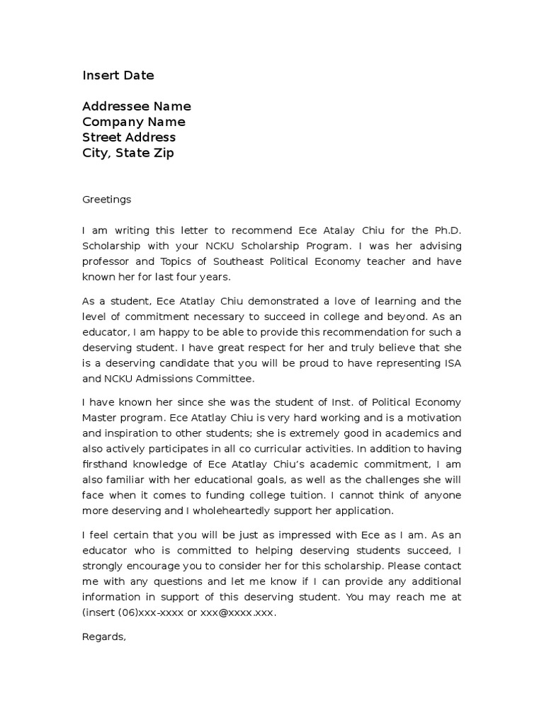 Ece - Scholarship Recommendation Letter | PDF | Education Theory | Pedagogy