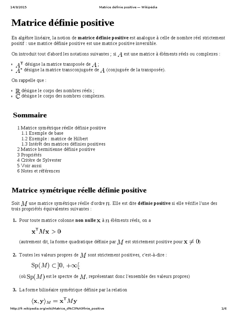Matrice Définie Positive — Wikipédia | Matrice (Mathématiques) | Valeur ...