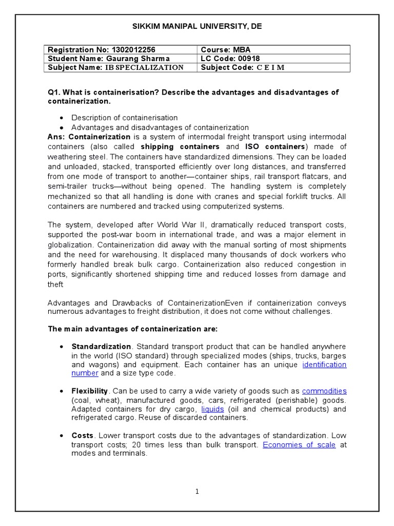 Import Export Assignment Pdf Containerization Commercial Item Transport And Distribution 3613