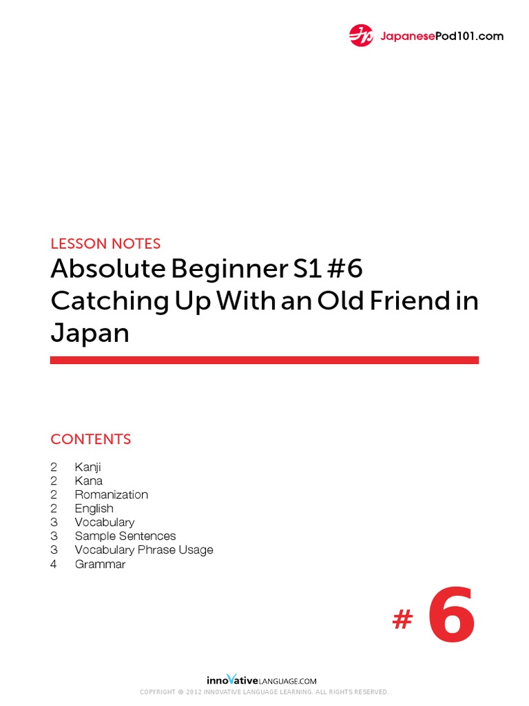 Catching Up With An Old Friend in Japan - Lesson Notes | PDF | Symbols ...