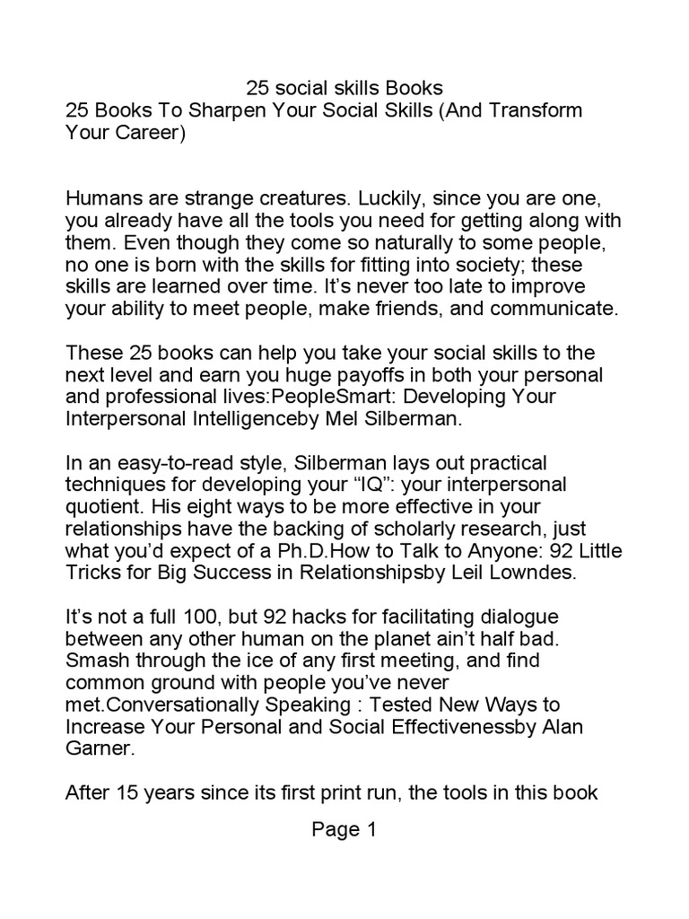 25 Social Skills Books | Download Free PDF | Social Skills | Etiquette