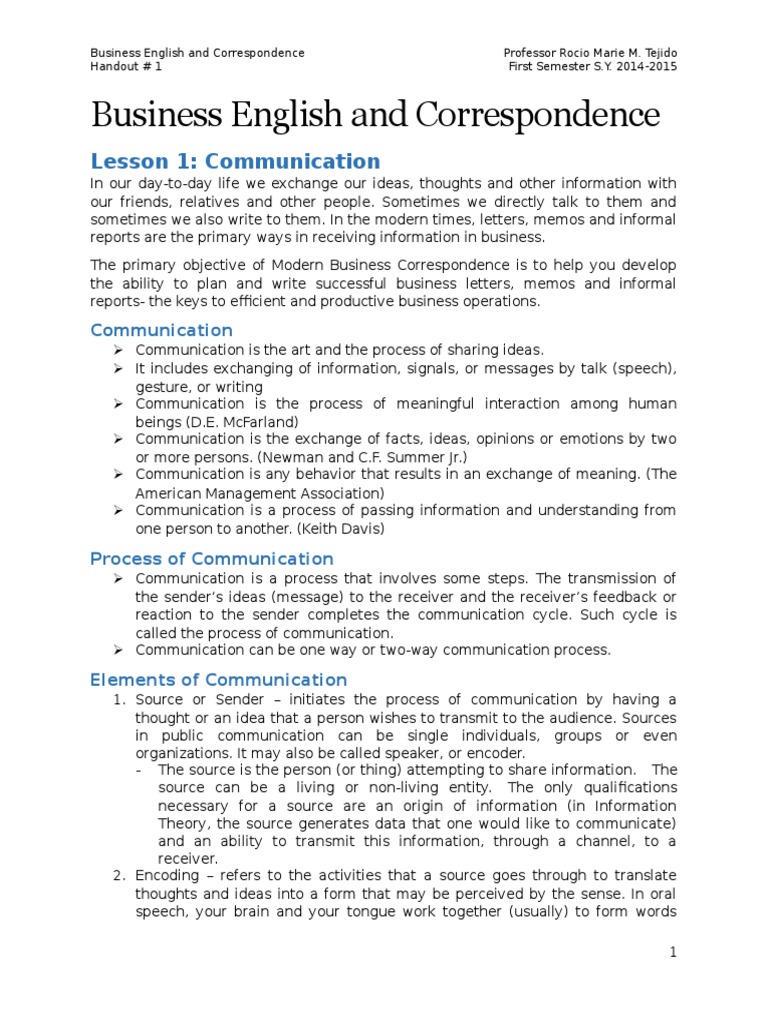 Business English and Correspondence Handout | PDF | Code | Communication