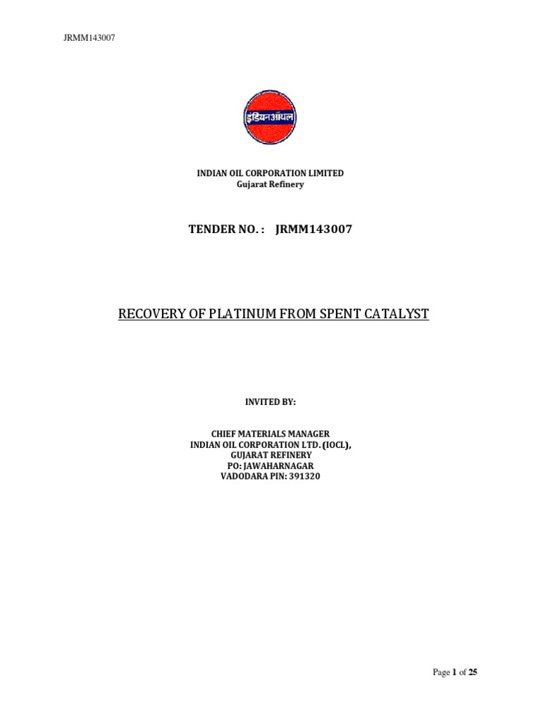 IOCL Tender - Spent Catalyst | PDF | Metallurgical Assay | Platinum