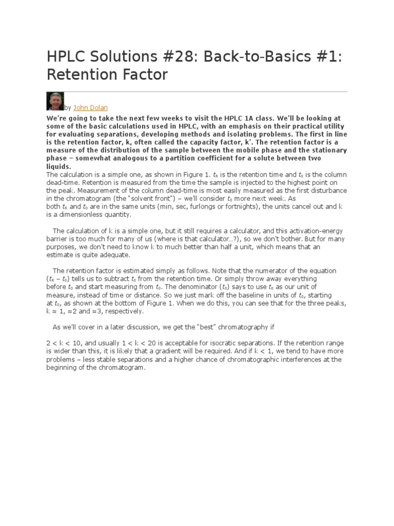 HPLC Solutions #28: Back-to-Basics #1: Retention Factor: John Dolan ...
