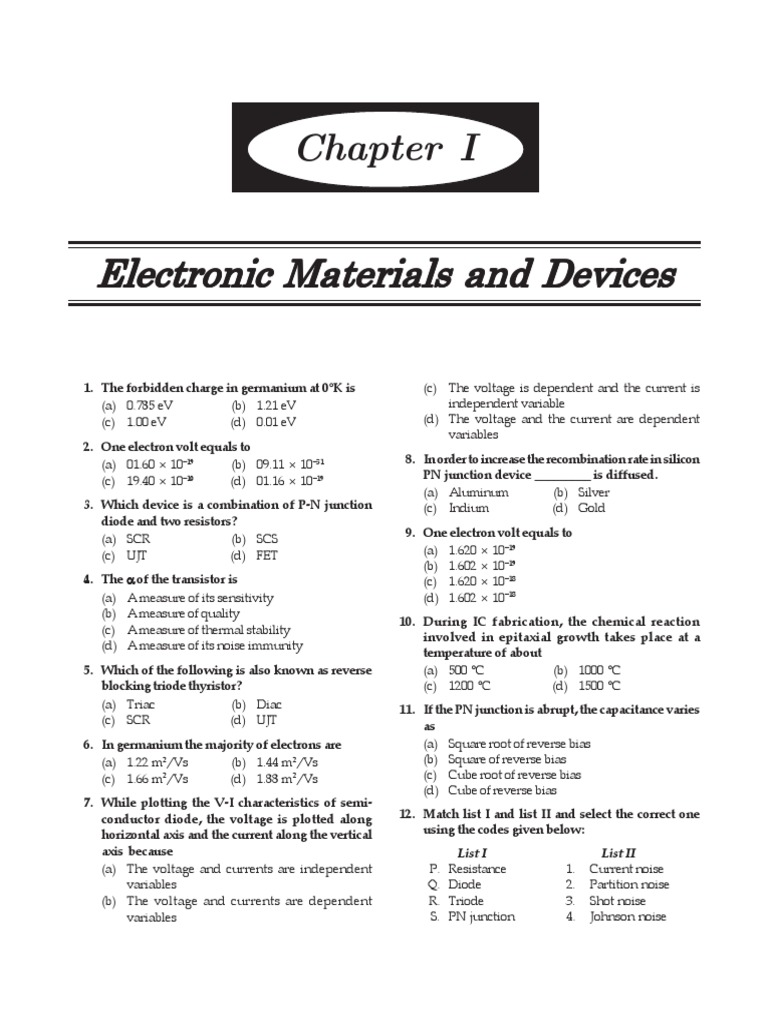Electronics Devices and Material MCQ PDF | PDF