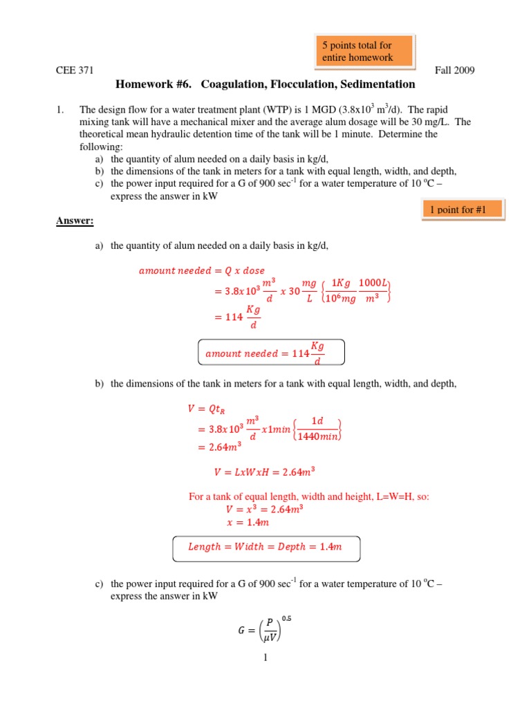 371hw06s (Rapid Mix Tank Design-Sample 1) | PDF | Reynolds Number ...