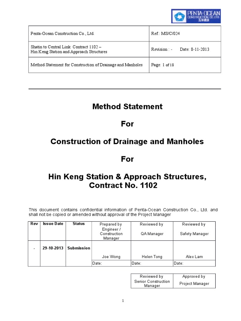 Method Statement for Construction of Drainage and Manholes | Deep Foundation | Pipe (Fluid ...