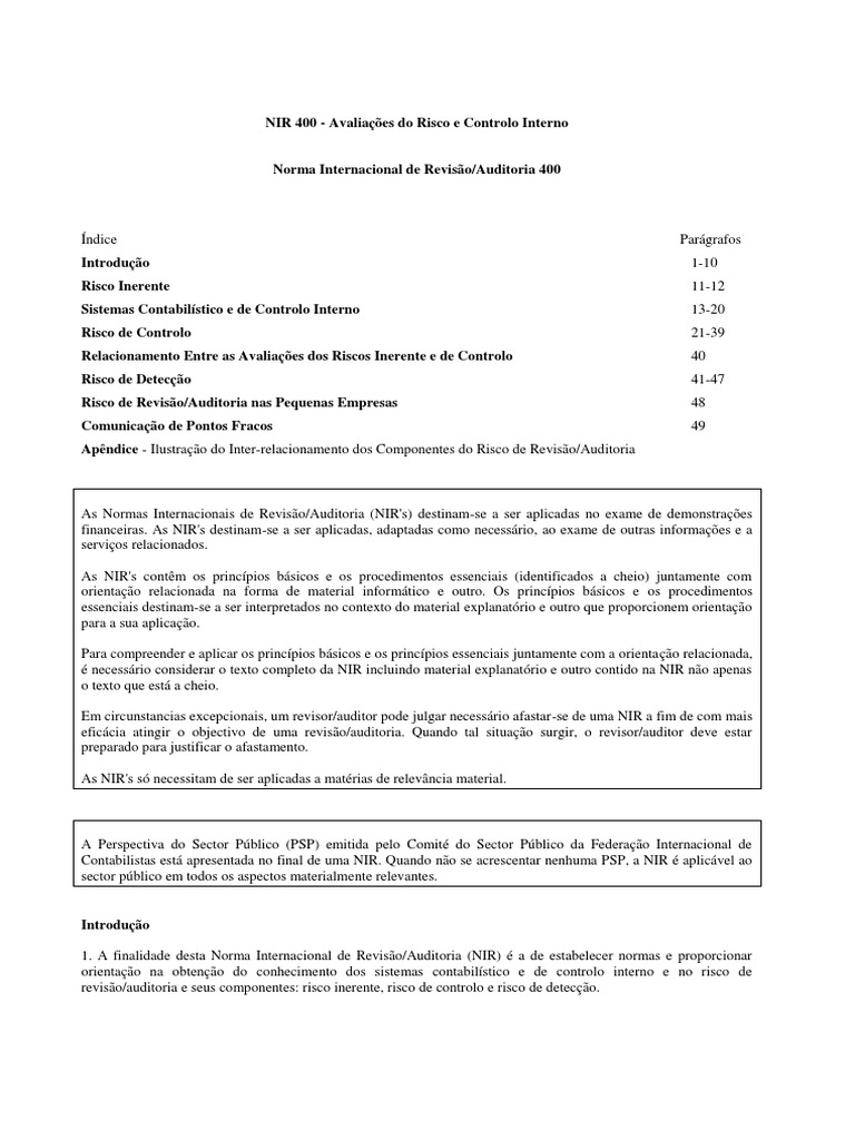 NIR 400 - Avaliacao Do Risco e CI | PDF | Copidesque | Risco