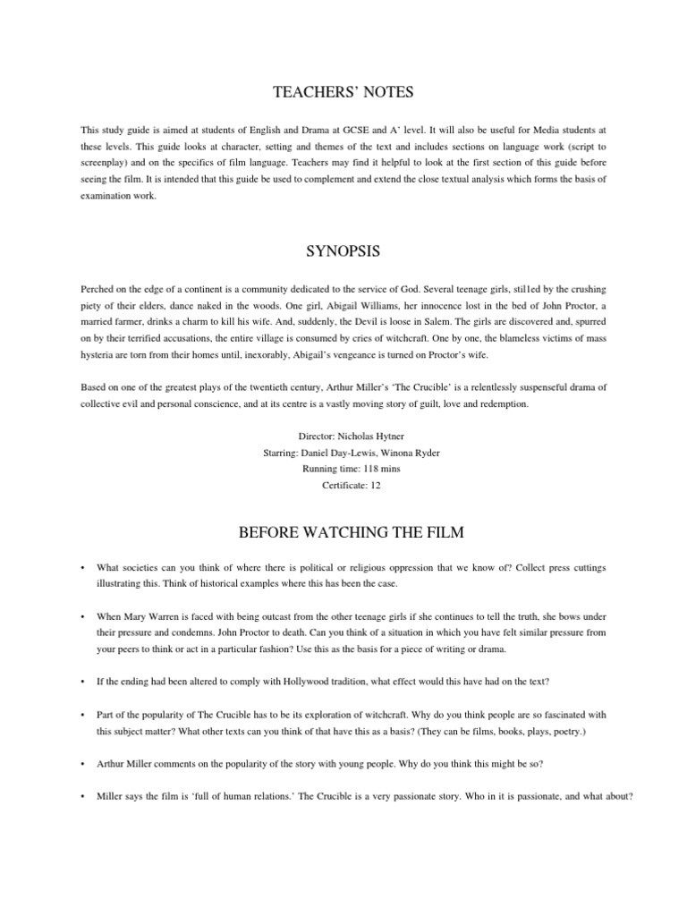The Crucible Study Guide | PDF | Language Arts & Discipline | General ...