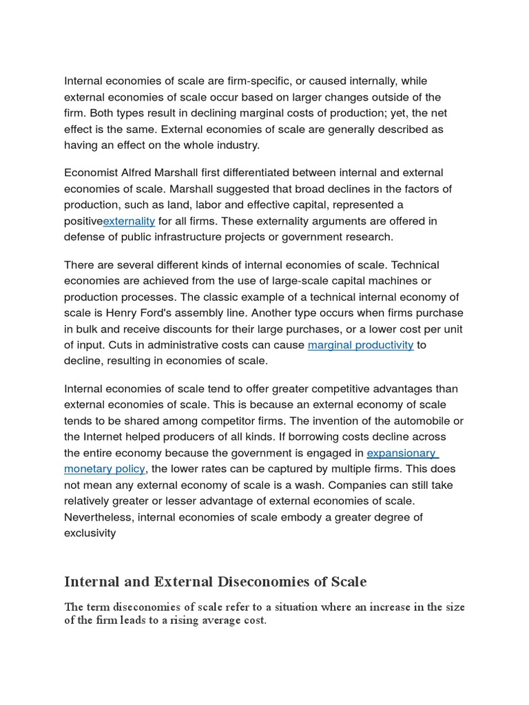 Internal vs External Economies of Scale | PDF