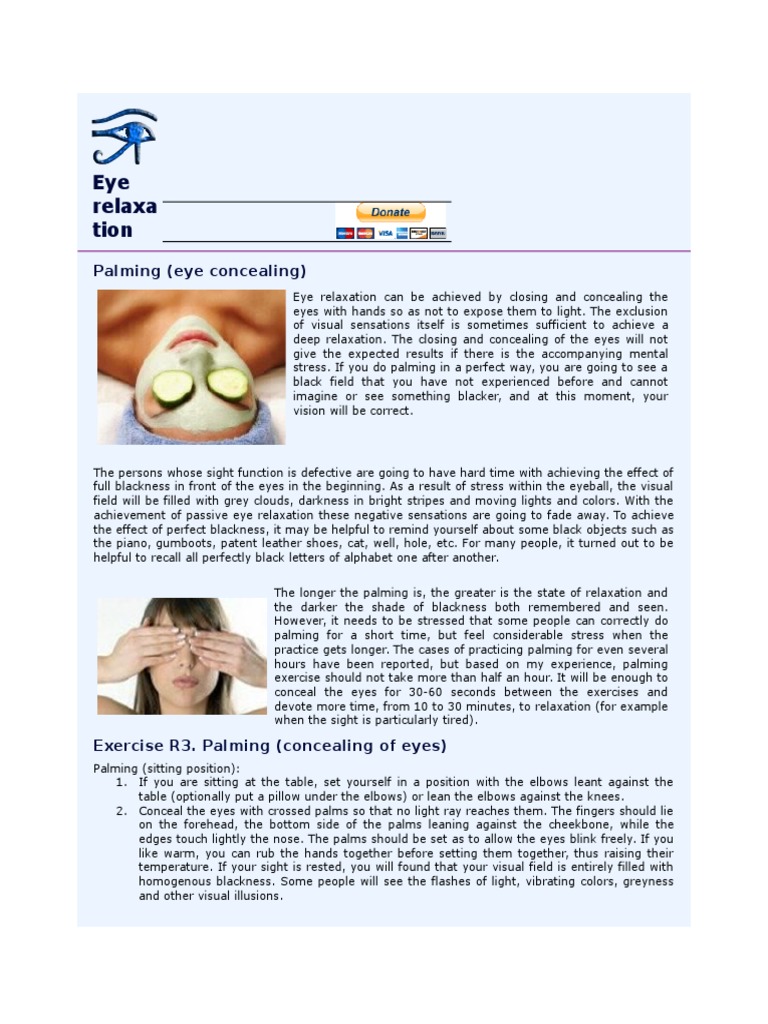 Achieve Deep Eye Relaxation with Palming Techniques | PDF | Eye | Breathing